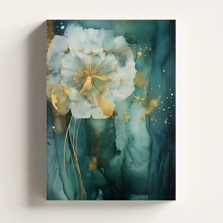 Mercer41 Gold Dandelion Wall Art | Abstract Floral Canvas Print | Wayfair.co.uk